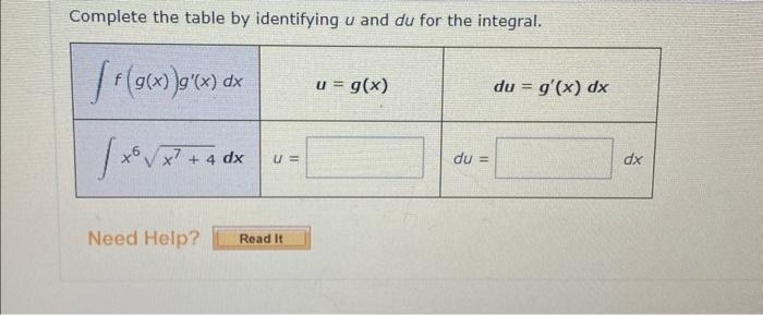 Solved Complete the table by identifying u and du for the | Chegg.com