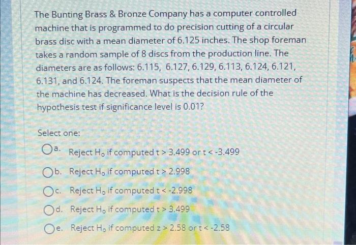 Solved The Bunting Brass \& Bronze Company has a computer | Chegg.com