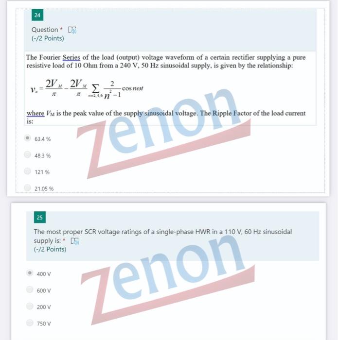 Solved The Fourier Series of the load (output) voltage | Chegg.com