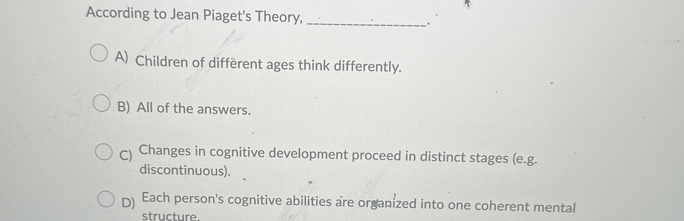Solved According to Jean Piaget's Theory, q,A) ﻿Children of | Chegg.com