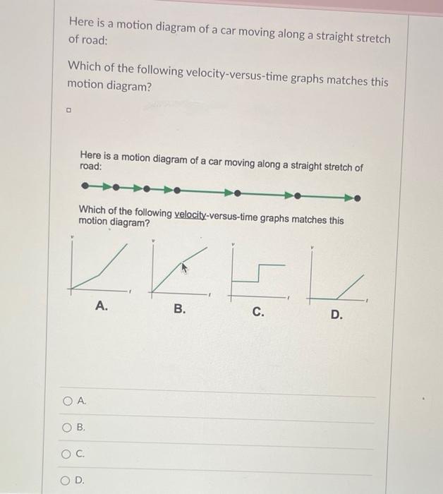 Solved Here is a motion diagram of a car moving along a | Chegg.com