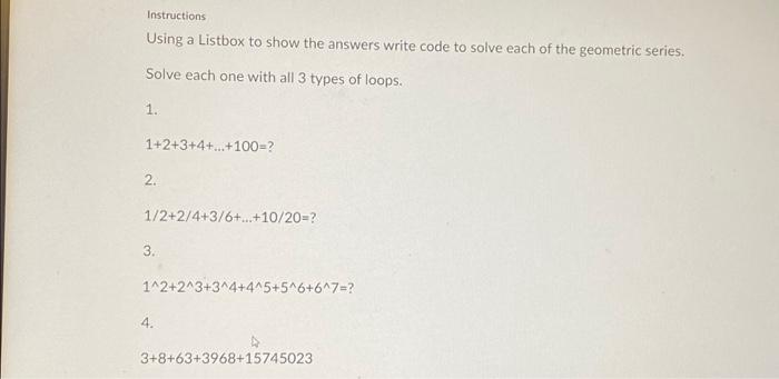 Solved Instructions Using a Listbox to show the answers | Chegg.com