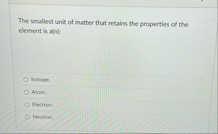 Solved The smallest unit of matter that retains the | Chegg.com