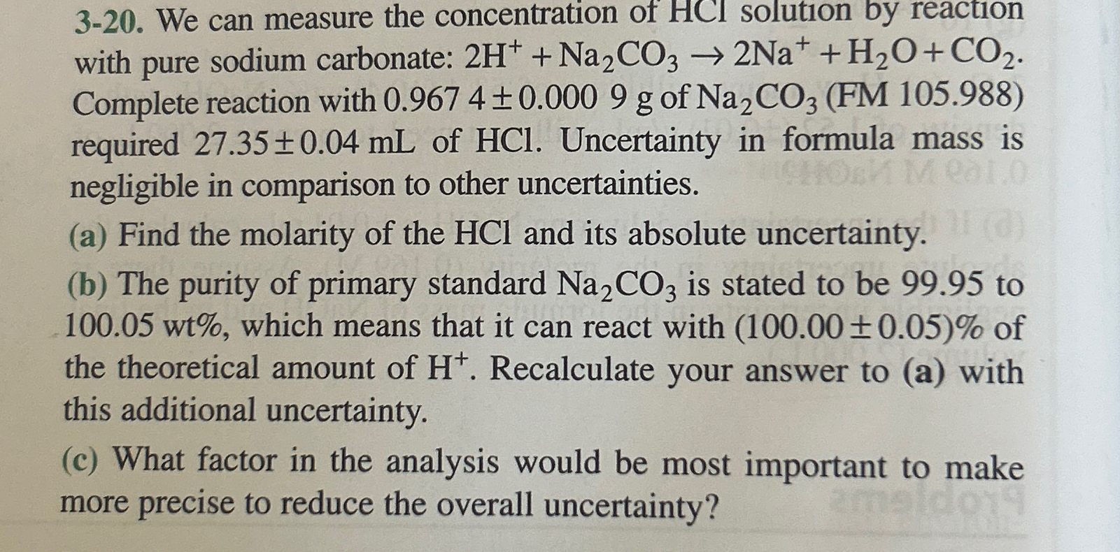 Solved 3-20. ﻿We can measure the concentration of HCl | Chegg.com