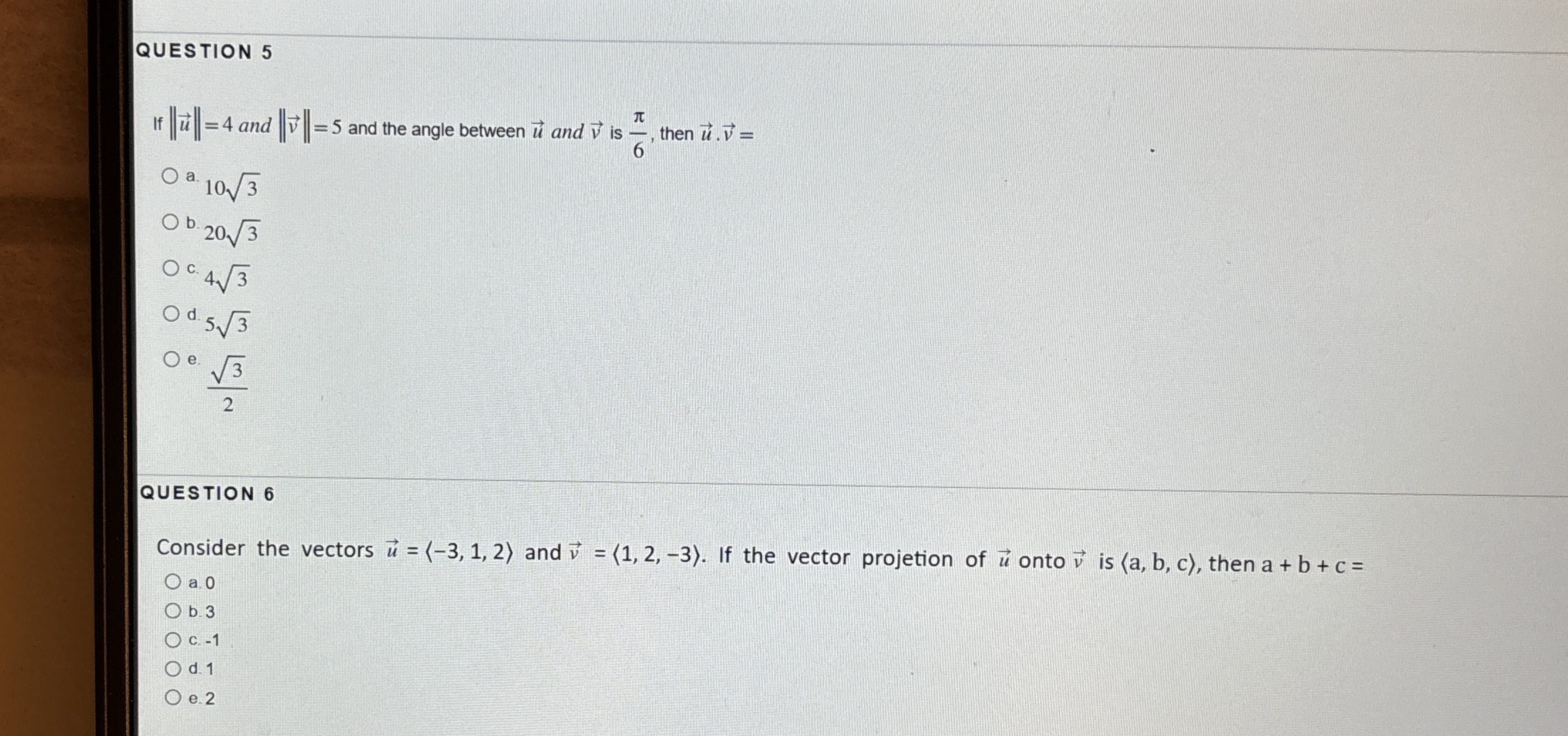 Solved QUESTION 5If ||vec(u)||=4 ﻿and ||vec(v)||=5 ﻿and the | Chegg.com