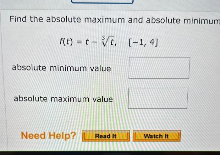 Solved [10 Points] Find the absolute minimum and absolute ma | Chegg.com