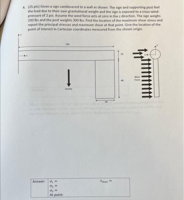 Solved 4. (25 pts) Given a sign cantilevered to a wall as | Chegg.com