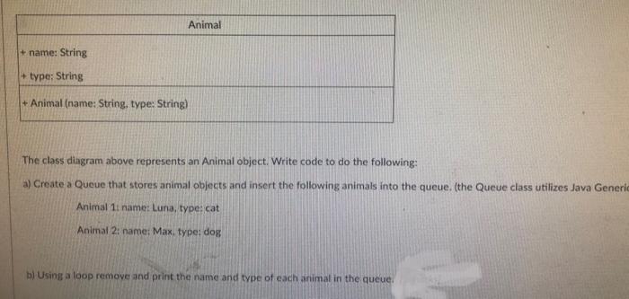 Solved Animal + name: String + type: String + Animal (name: | Chegg.com