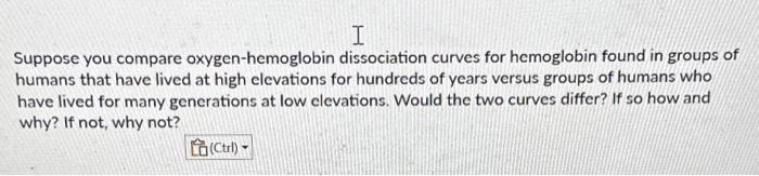 Solved I Suppose you compare oxygen-hemoglobin dissociation | Chegg.com