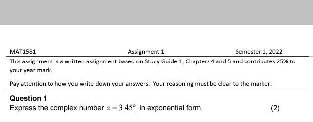 Solved MAT1581Assignment 1Semester 1,2022This assignment is | Chegg.com