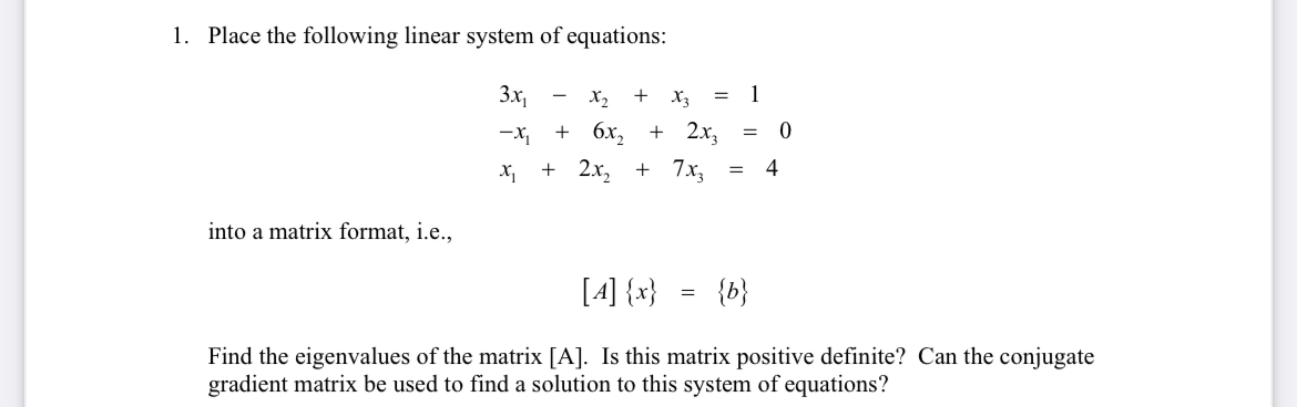 Place the following linear system of | Chegg.com