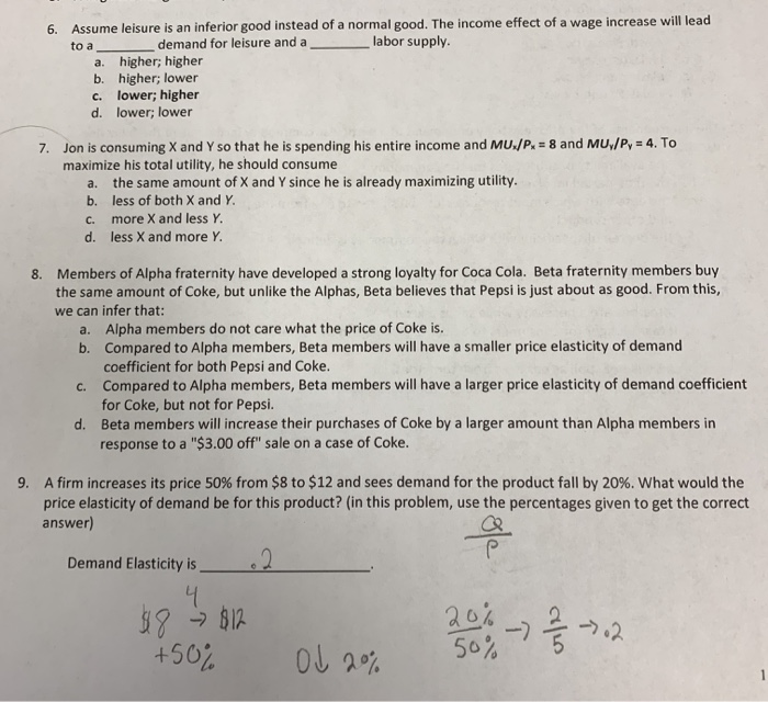 Solved 6. Assume leisure is an inferior good instead of a | Chegg.com