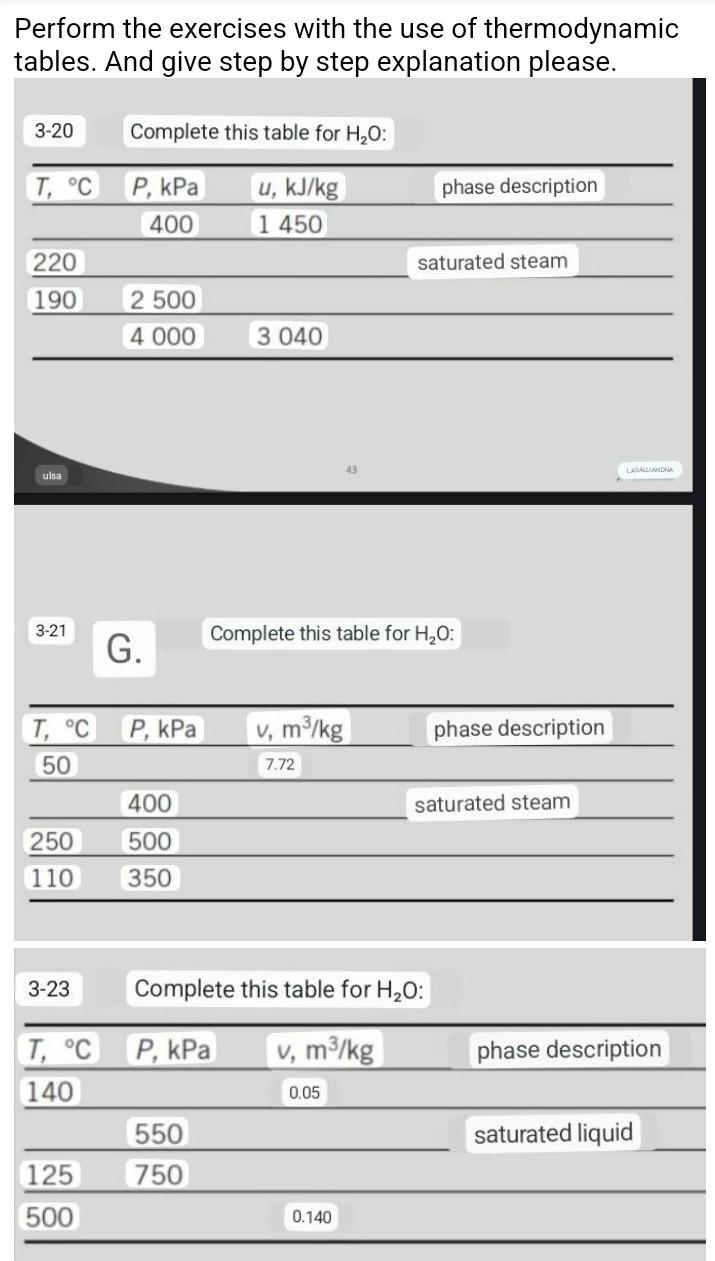 Perform the exercises with the use of thermodynamic | Chegg.com