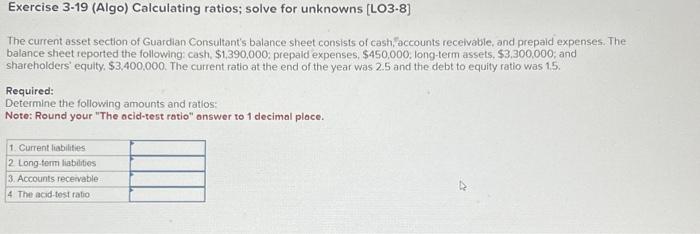 Solved Exercise 3-19 (Algo) Calculating ratios; solve for | Chegg.com Solved Exercise 3-19 (Algo) Calculating ratios; solve for | Chegg.com