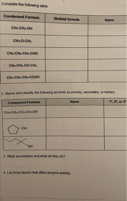 Solved Complete the following table: 2. Name and classify | Chegg.com