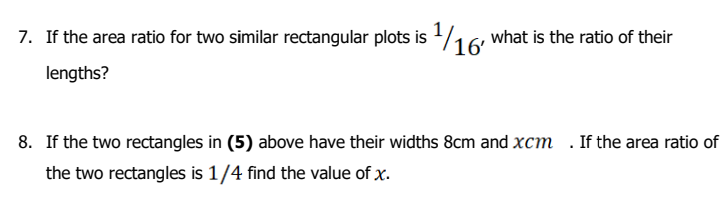 Solved 7. If the area ratio for two similar rectangular | Chegg.com