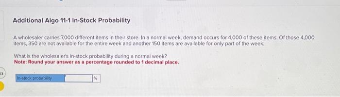 Solved Additional Algo 11-1 In-Stock Probability A | Chegg.com