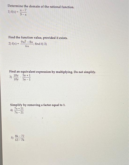 Solved Determine the domain of the rational function. 1) | Chegg.com