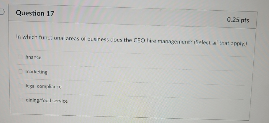 Solved Question 170.25 ﻿ptsIn which functional areas of | Chegg.com