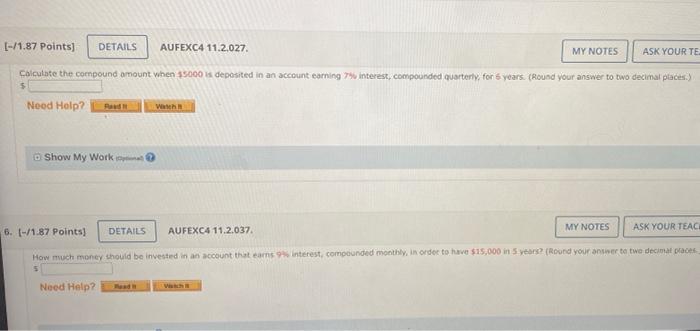 Solved (-/1.87 Points) DETAILS AUFEXC4 11.2,027. MY NOTES | Chegg.com