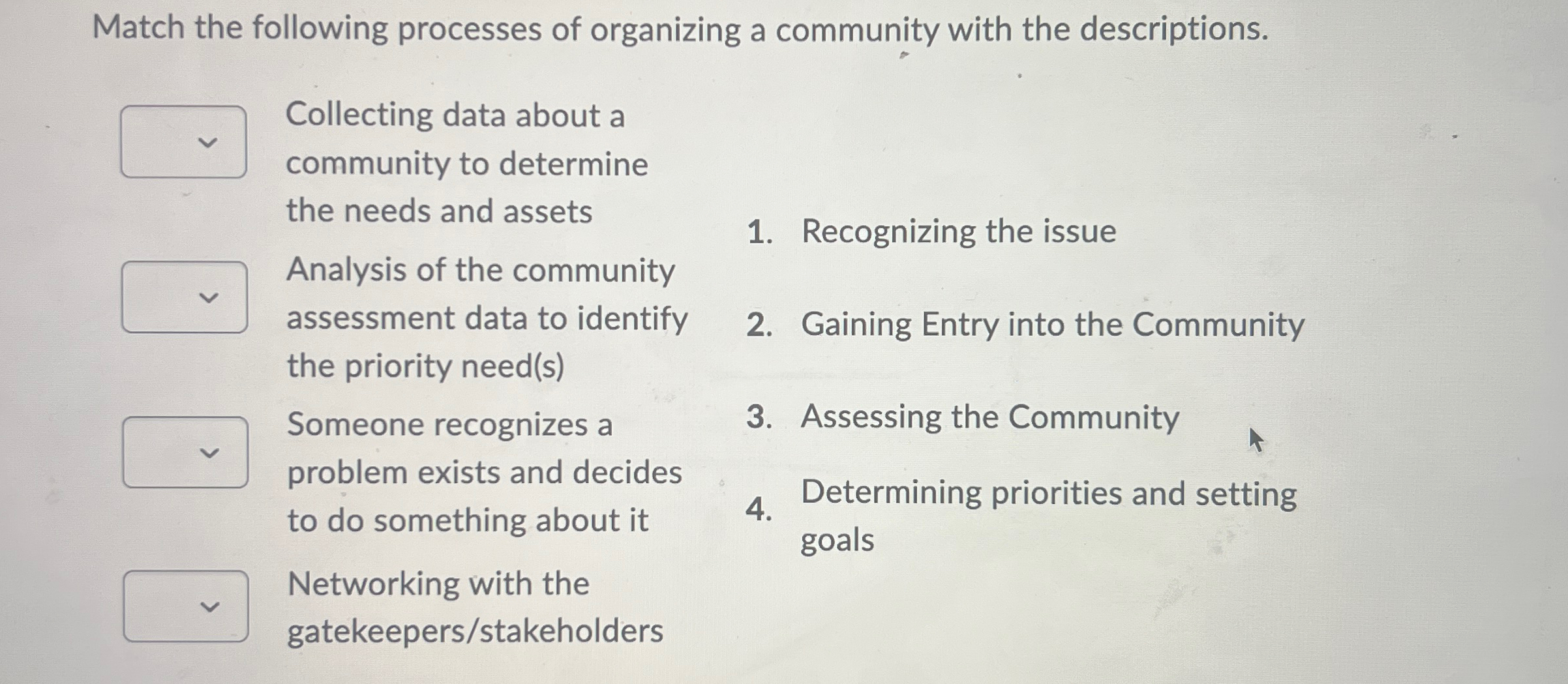 Solved Match the following processes of organizing a | Chegg.com