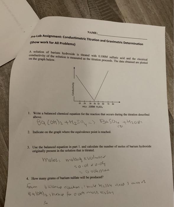 Solved NAME: pre-Lab Assignment: Conductimetric Titration | Chegg.com