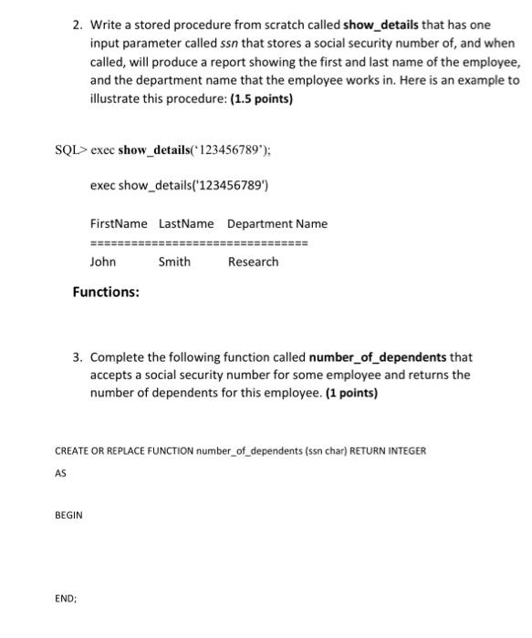 Solved Stored Procedures: 1. Complete and test the following | Chegg.com