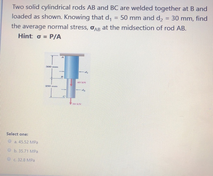 Solved Two solid cylindrical rods AB and BC are welded | Chegg.com