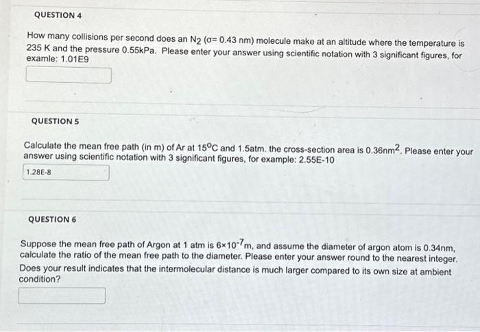 Solved How many collisions per second does an N2(σ=0.43 nm) | Chegg.com
