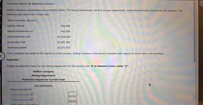 Solved Production Report, No Beginning Inventory Softkin | Chegg.com