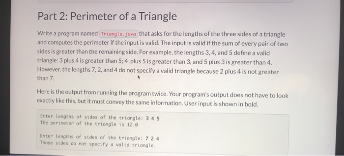 Solved Part 2: Perimeter of a Triangle Write a program named | Chegg.com