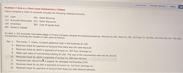 Solved CALCULATOR PRINTER VERSION 4 BACK NES Problem 7-01A | Chegg.com