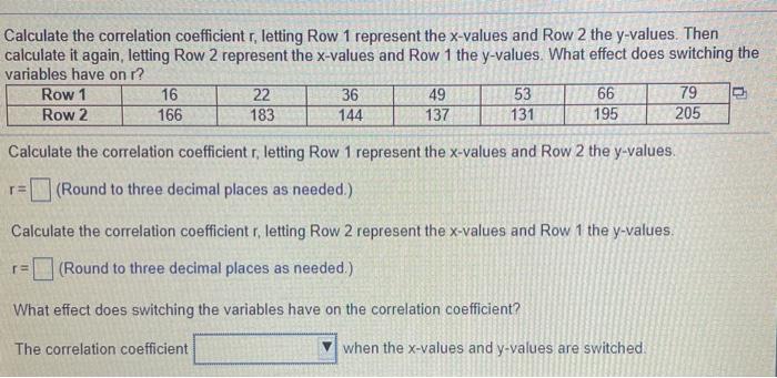 Solved Calculate the correlation coefficient r, letting Row | Chegg.com