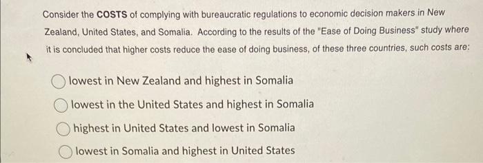 Solved Consider the COSTS of complying with bureaucratic | Chegg.com