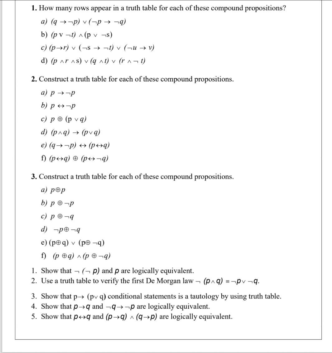 Solved How many rows appear in a truth table for each of | Chegg.com