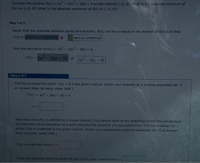 Solved Consider the function (x) = 2x2 - 12x2 - 30x + 9 on | Chegg.com