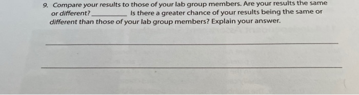 9. Compare your results to those of your lab group | Chegg.com