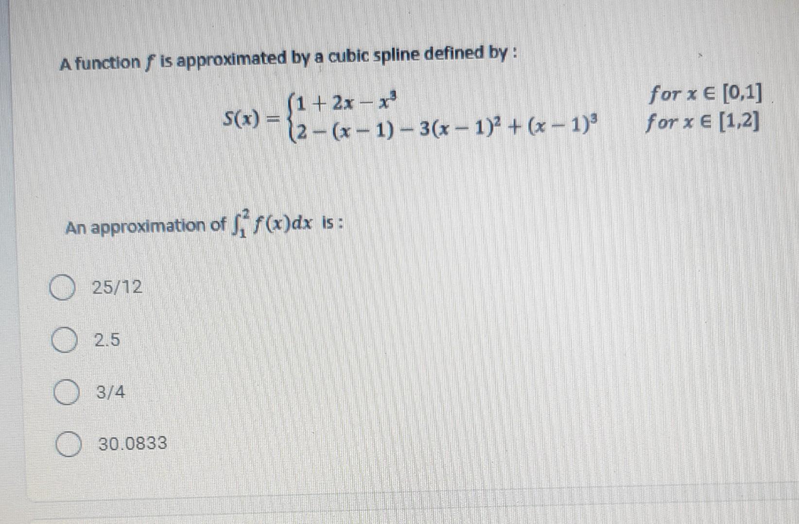 Solved A function f is approximated by a cubic spline | Chegg.com