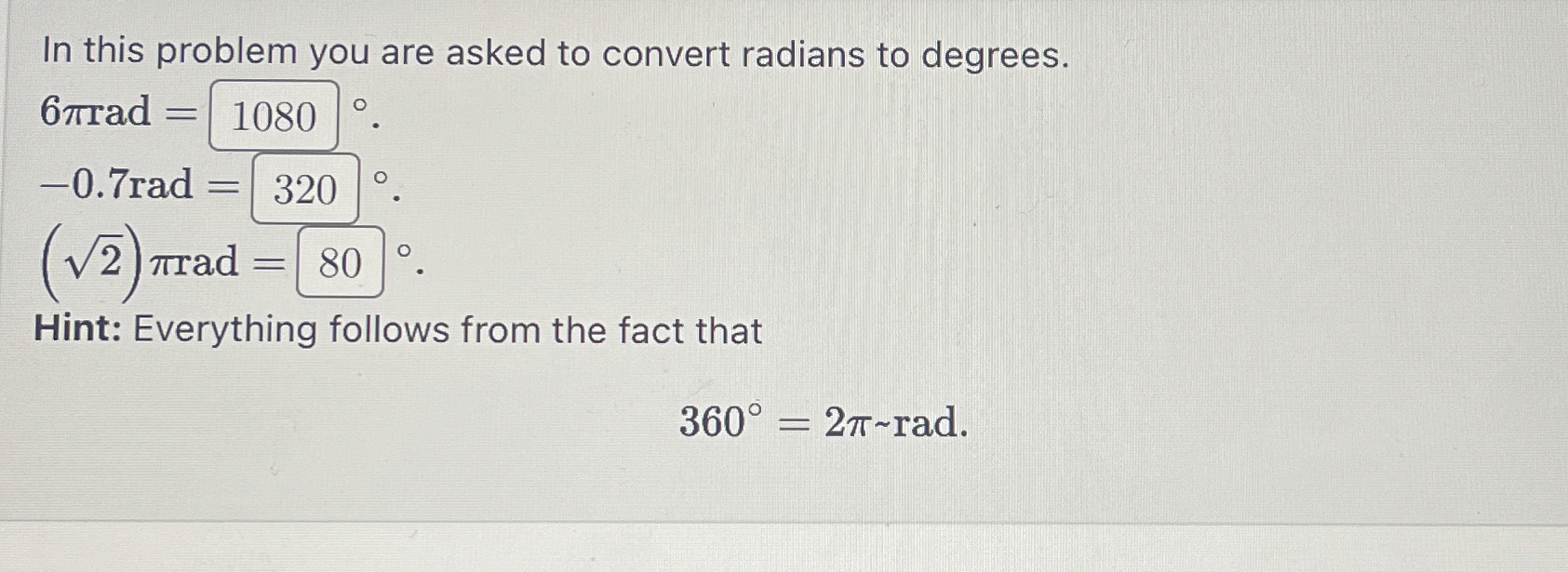 Solved In this problem you are asked to convert radians to | Chegg.com