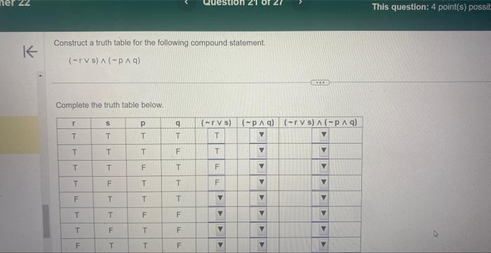 Solved Construct a truth table for the following compound | Chegg.com