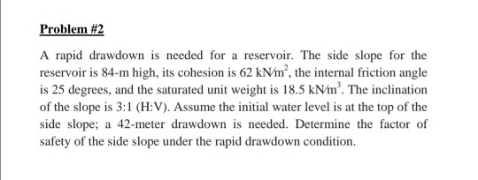 Solved Problem #2 A rapid drawdown is needed for a | Chegg.com