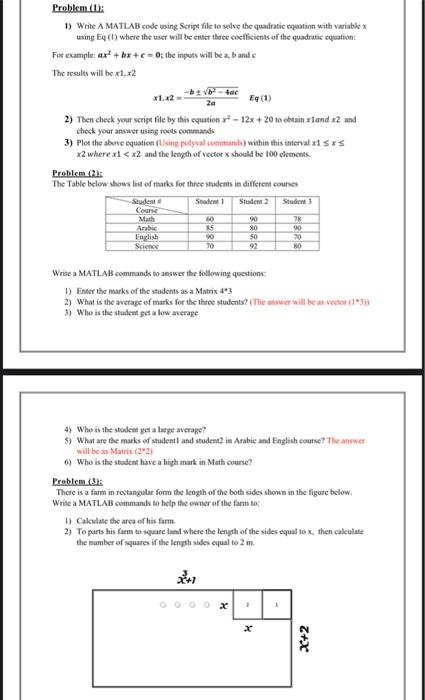 Solved Problem 1 1 Write A Matlab Code Using Script File