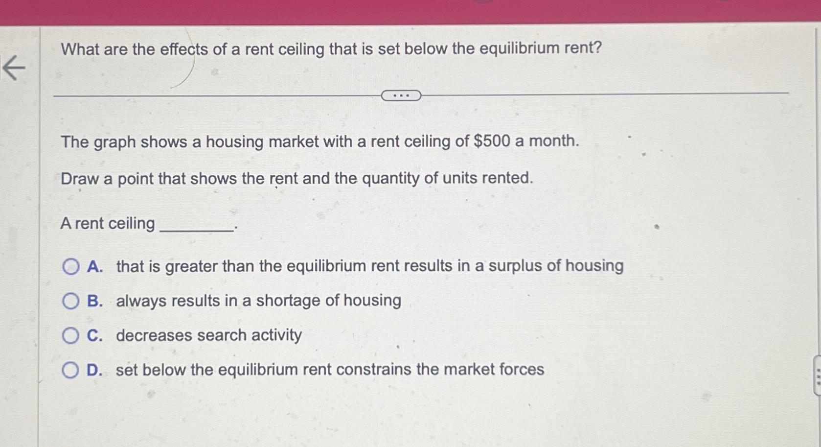 Solved What are the effects of a rent ceiling that is set | Chegg.com