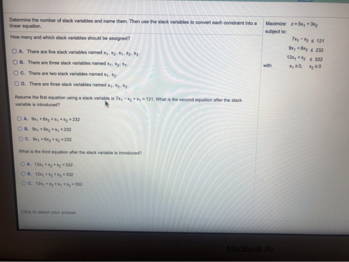 Solved Determine the number of slack variables and name | Chegg.com