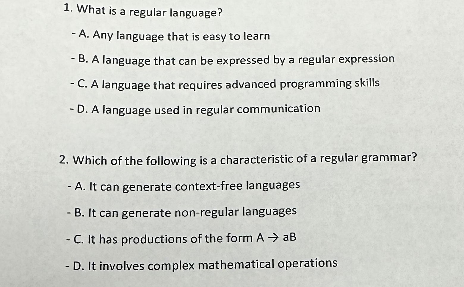 Solved What is a regular language?A. ﻿Any language that is | Chegg.com