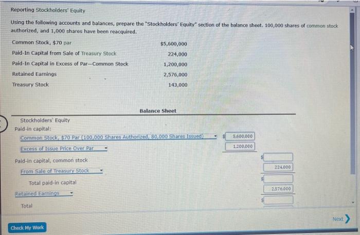 Solved Reporting Stockholders' Equity Using the following | Chegg.com