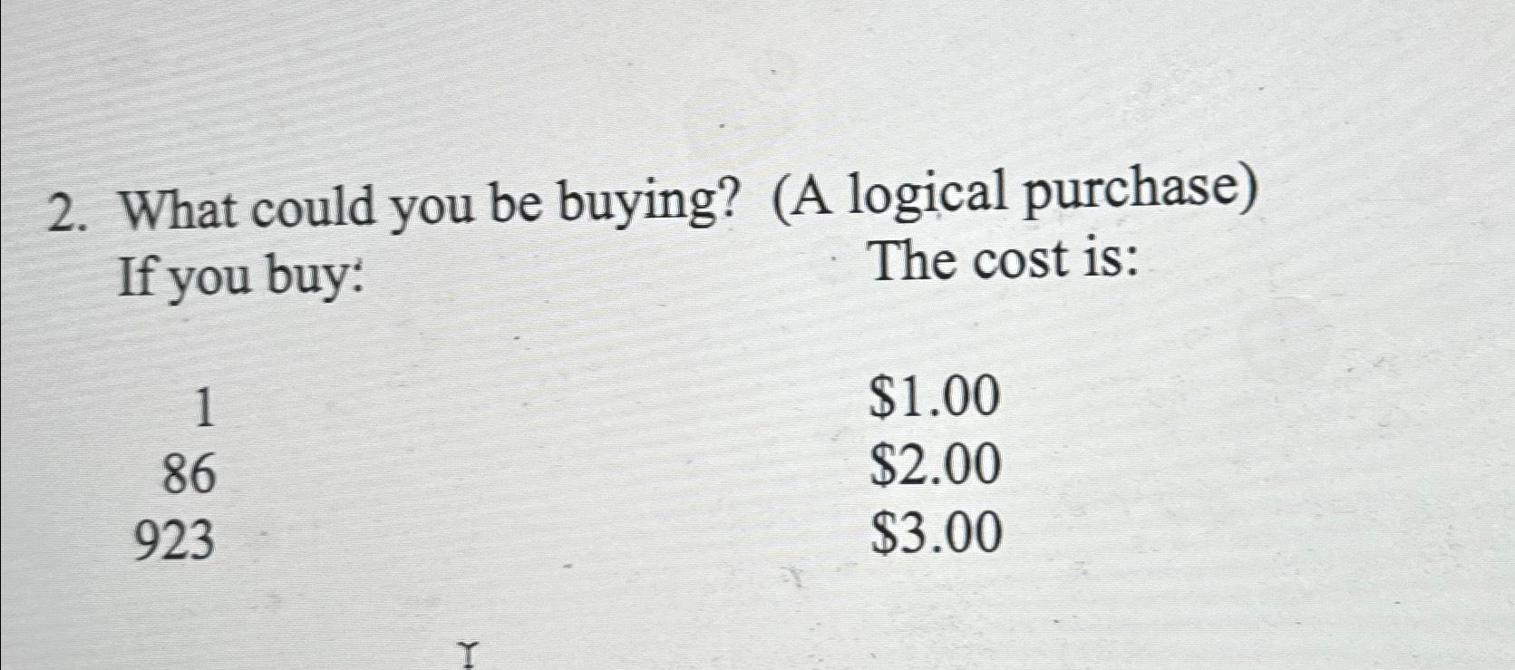 Solved What could you be buying? (A logical purchase) ﻿If | Chegg.com