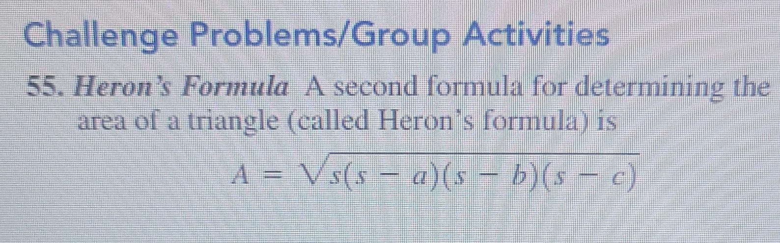 Solved Challenge Problems/Group Activities 55. Heron's | Chegg.com
