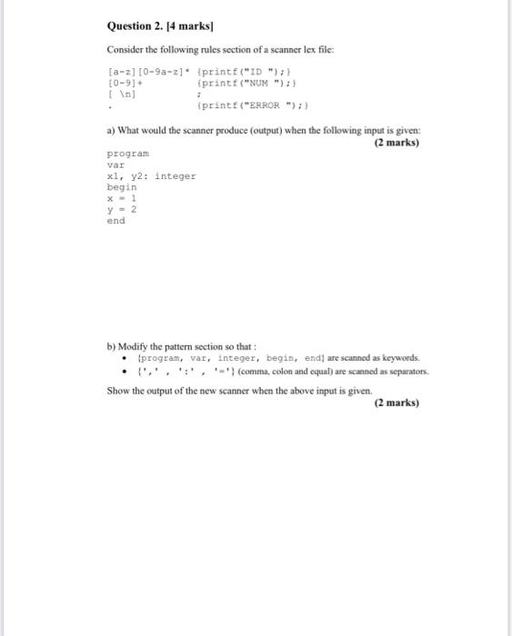 Solved a) What would the scanner produce (output) when the | Chegg.com