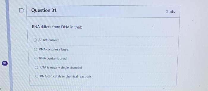 Solved RNA differs from DNA in that: All are correct RNA | Chegg.com